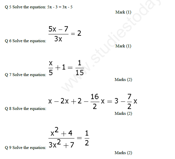 CBSE Class 8 Mathematics Linear Equations Assignment Set B